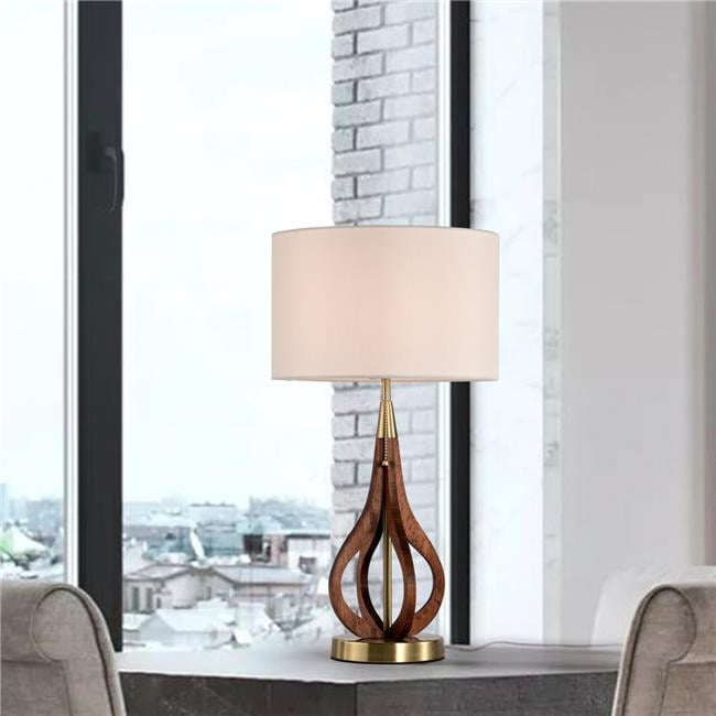 12 in. Lovis Indoor 1-Light Brass & Faux Wood Grain Table Lamp with ...