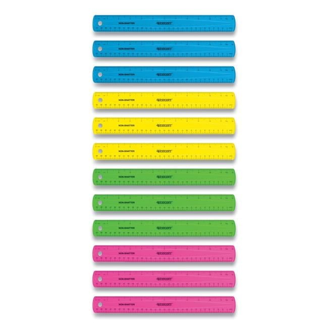 12 in. Plastic Standard & Metric Non-Shatter Flexible Ruler, Assorted ...