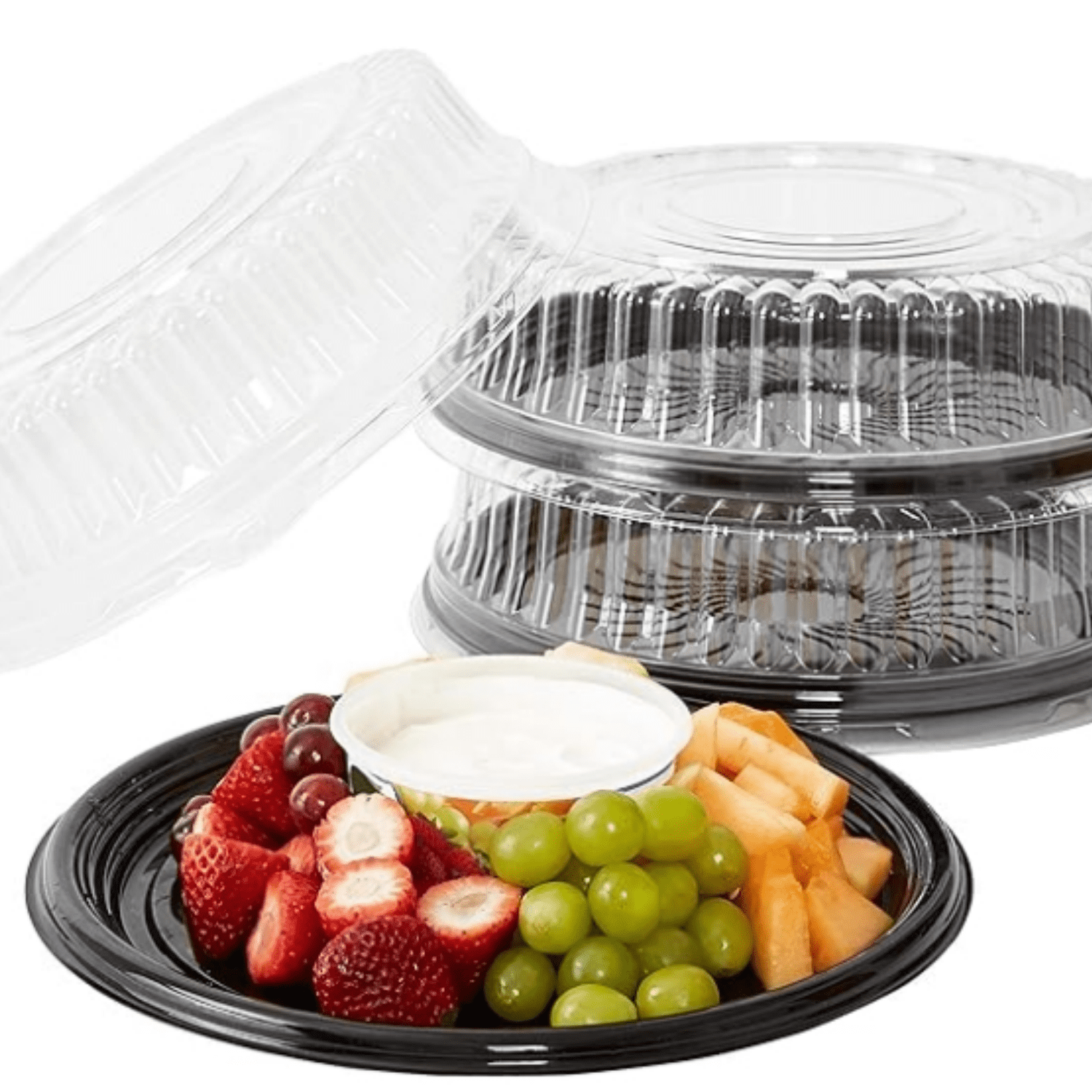 12 in. Serving Tray and Lid 3pk. Large, Black Plastic Party Platters ...