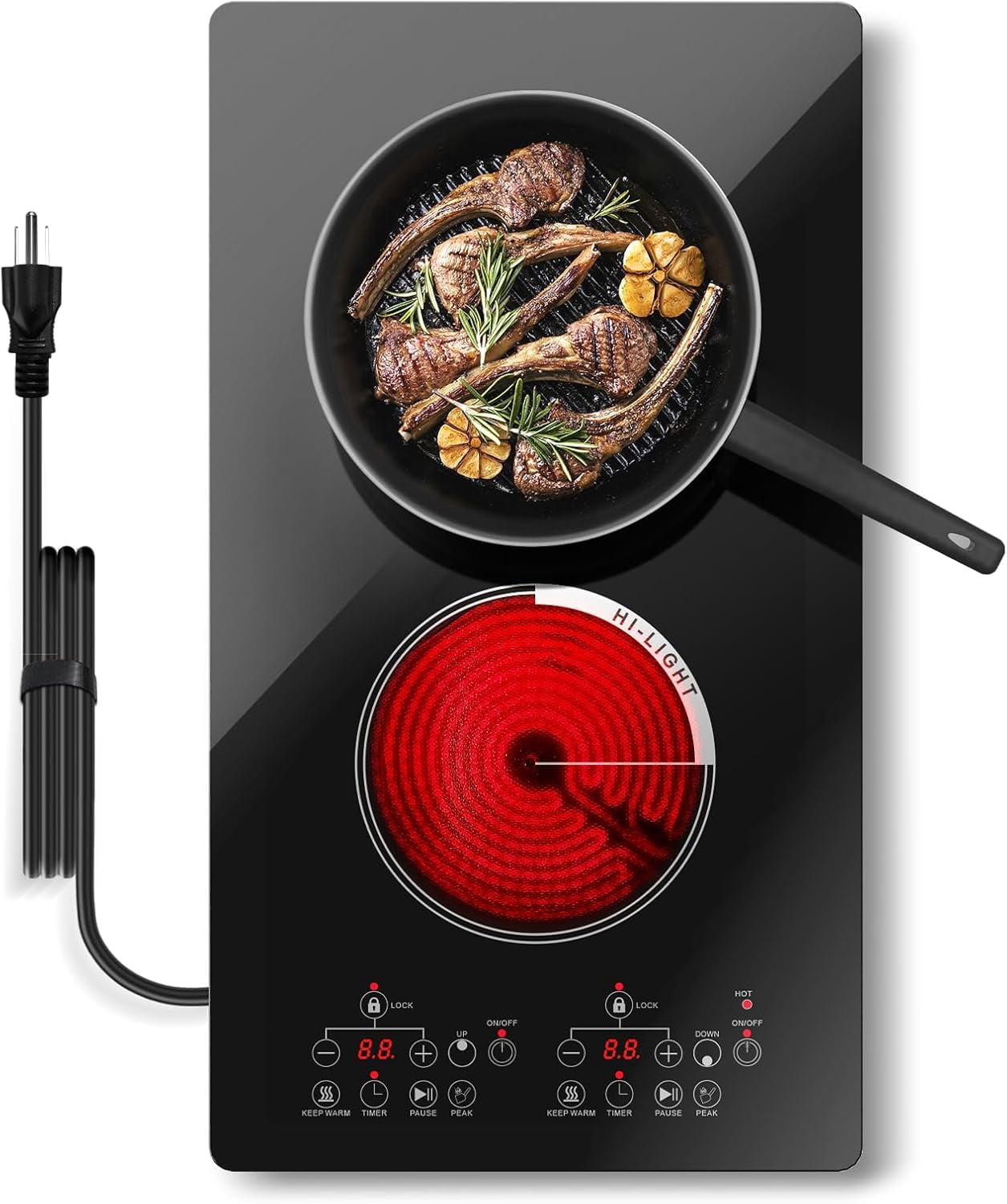 12 inch 2 Burner Electric Cooktop, 2000W Double Burners Electrical Cook ...
