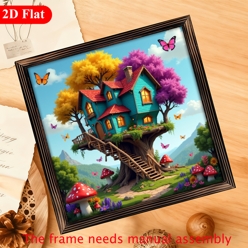 12-inch 2D flat "Beautiful Treehouse" theme wooden frame painting ...