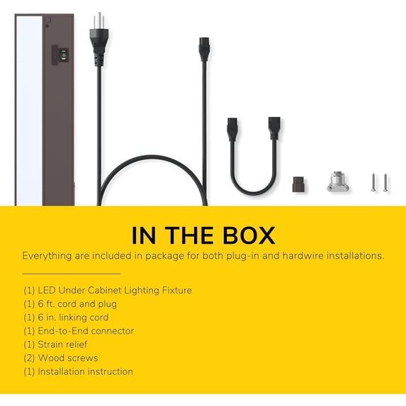 12-inch 3 Color Levels LED Under Cabinet Lighting, Hardwired or Plugged ...