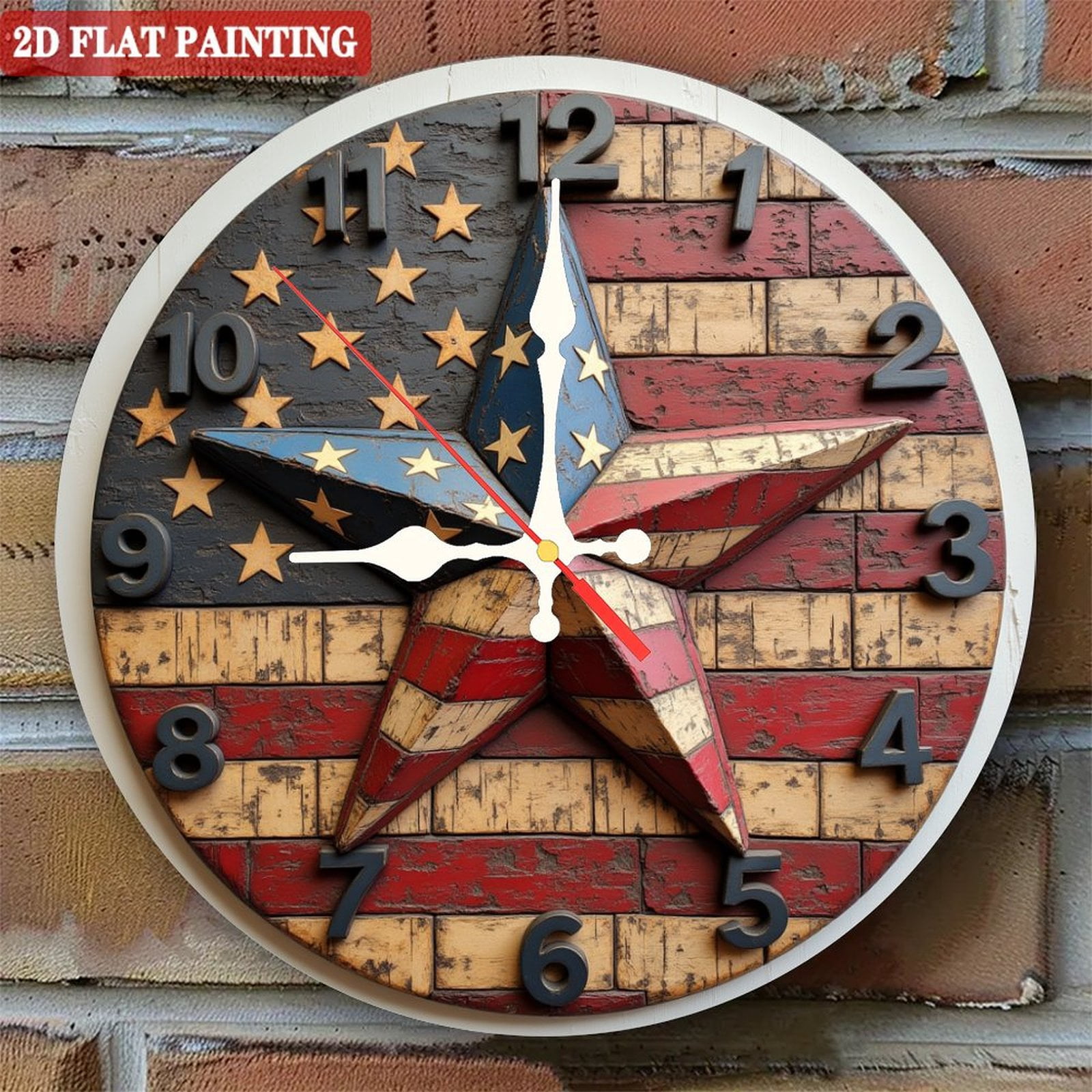 12-inch (30CM) artistic decorative wall clock; Star and flag create a ...