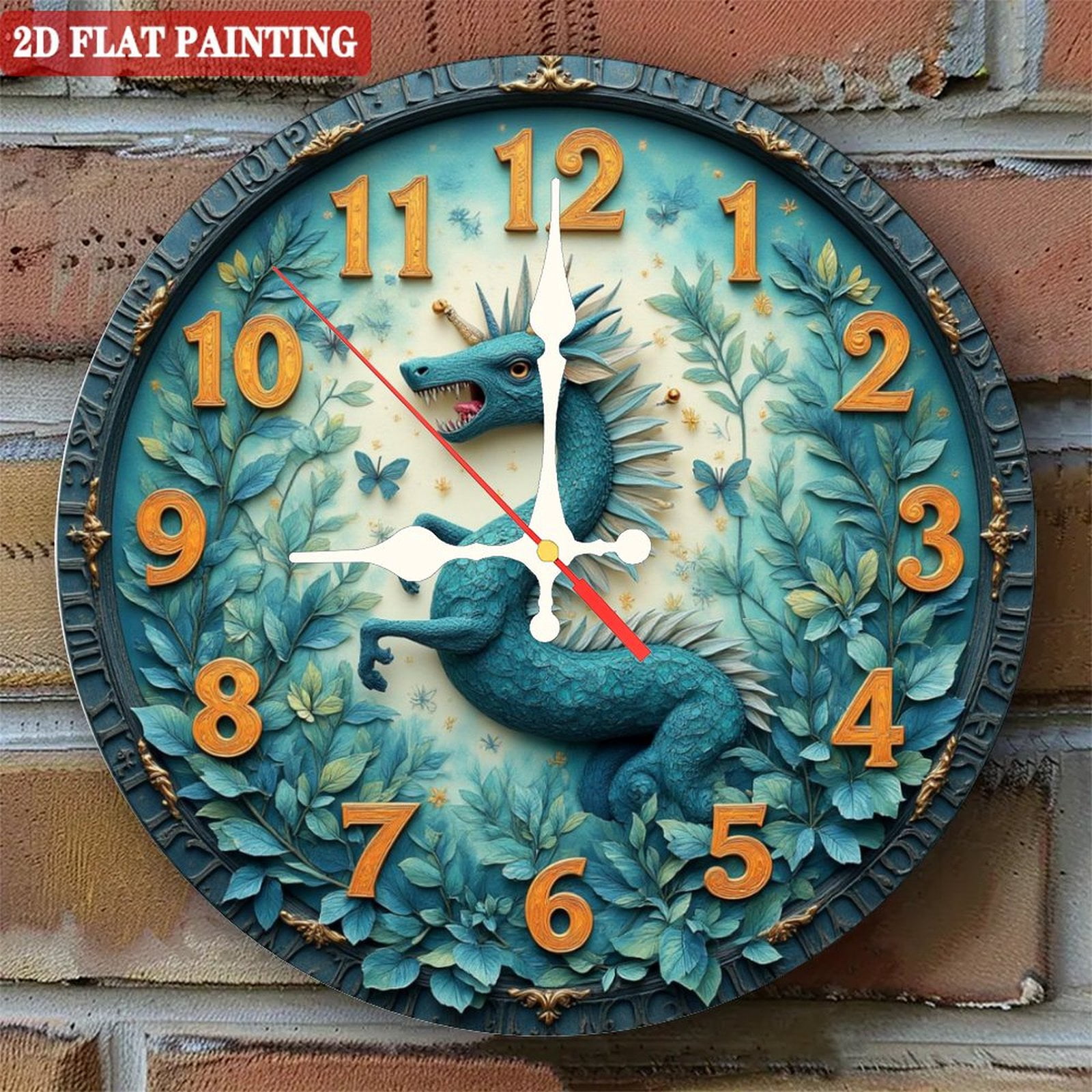 12-inch (30cm) artistic decorative wall clock; A blue dragon in nature ...