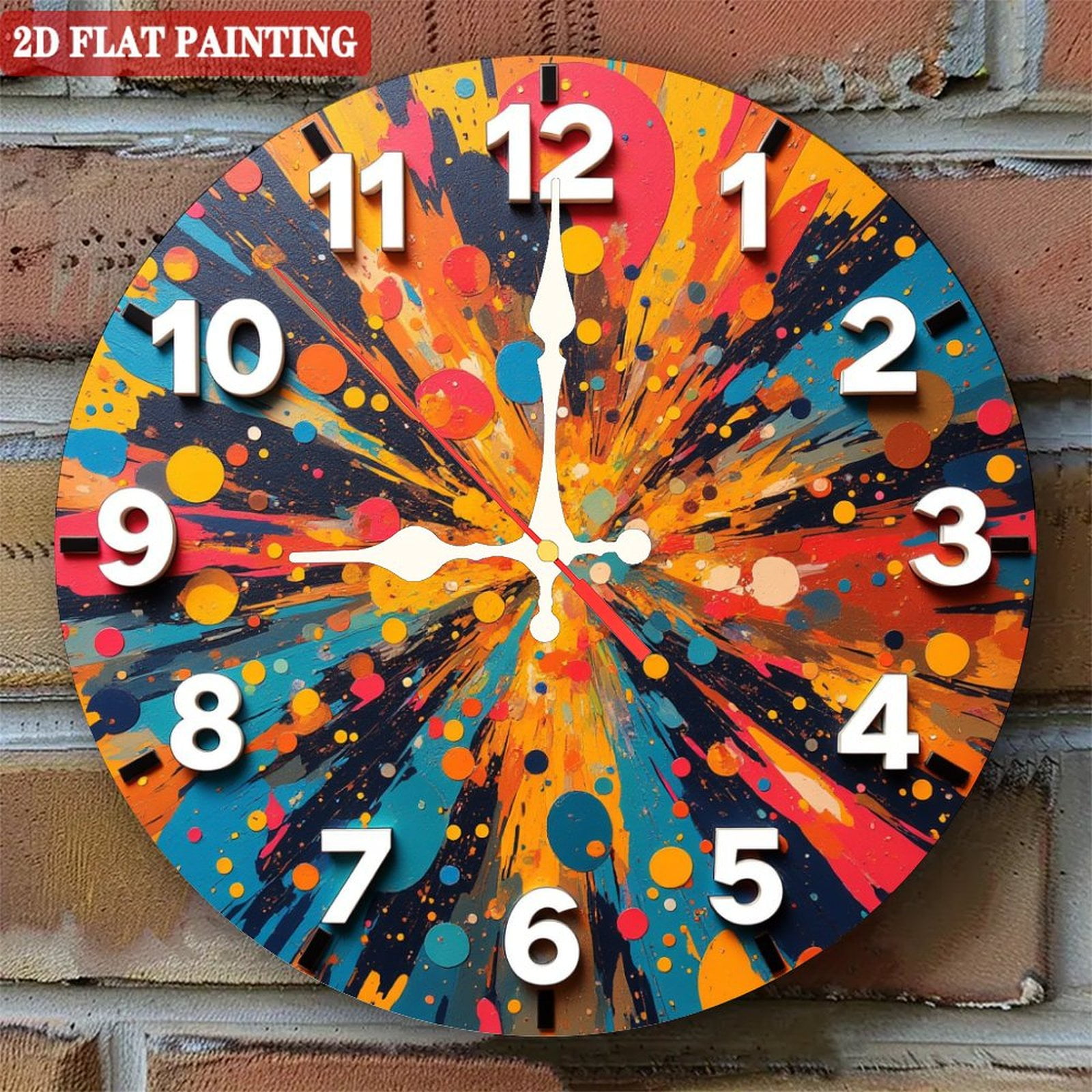 12-inch (30cm) artistic decorative wall clock; Color burst, vibrant ...