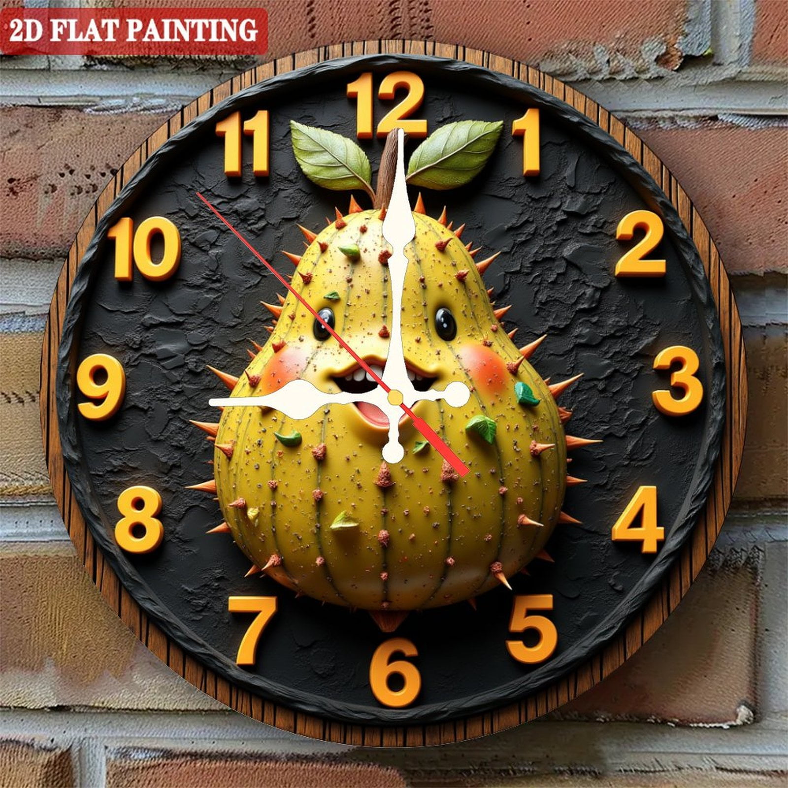 12-inch (30cm) artistic decorative wall clock; Smiling pear, fun and ...