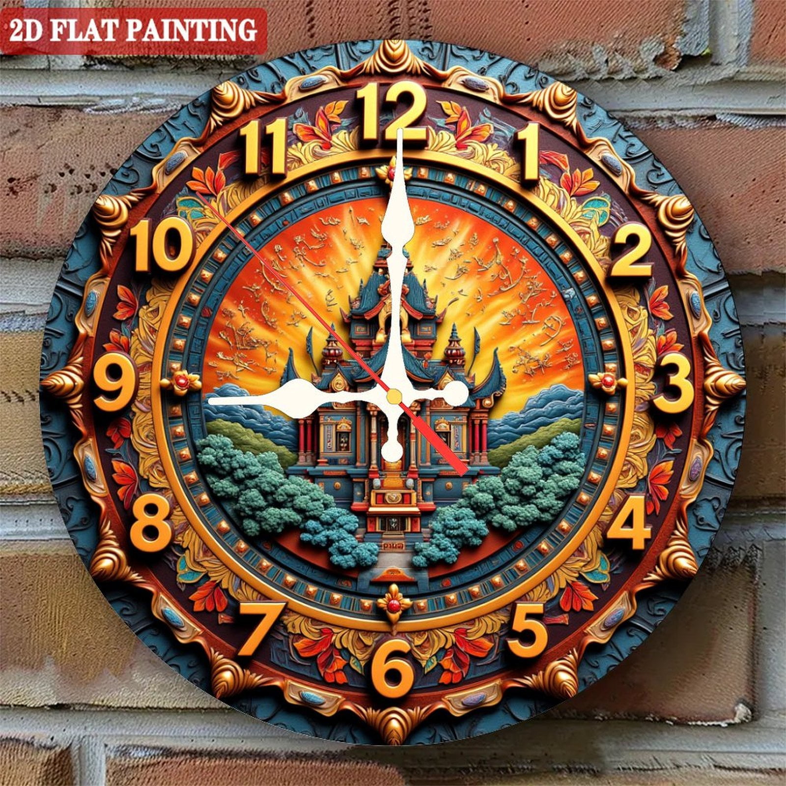12-inch (30cm) artistic decorative wall clock; Temple scene, exotic ...
