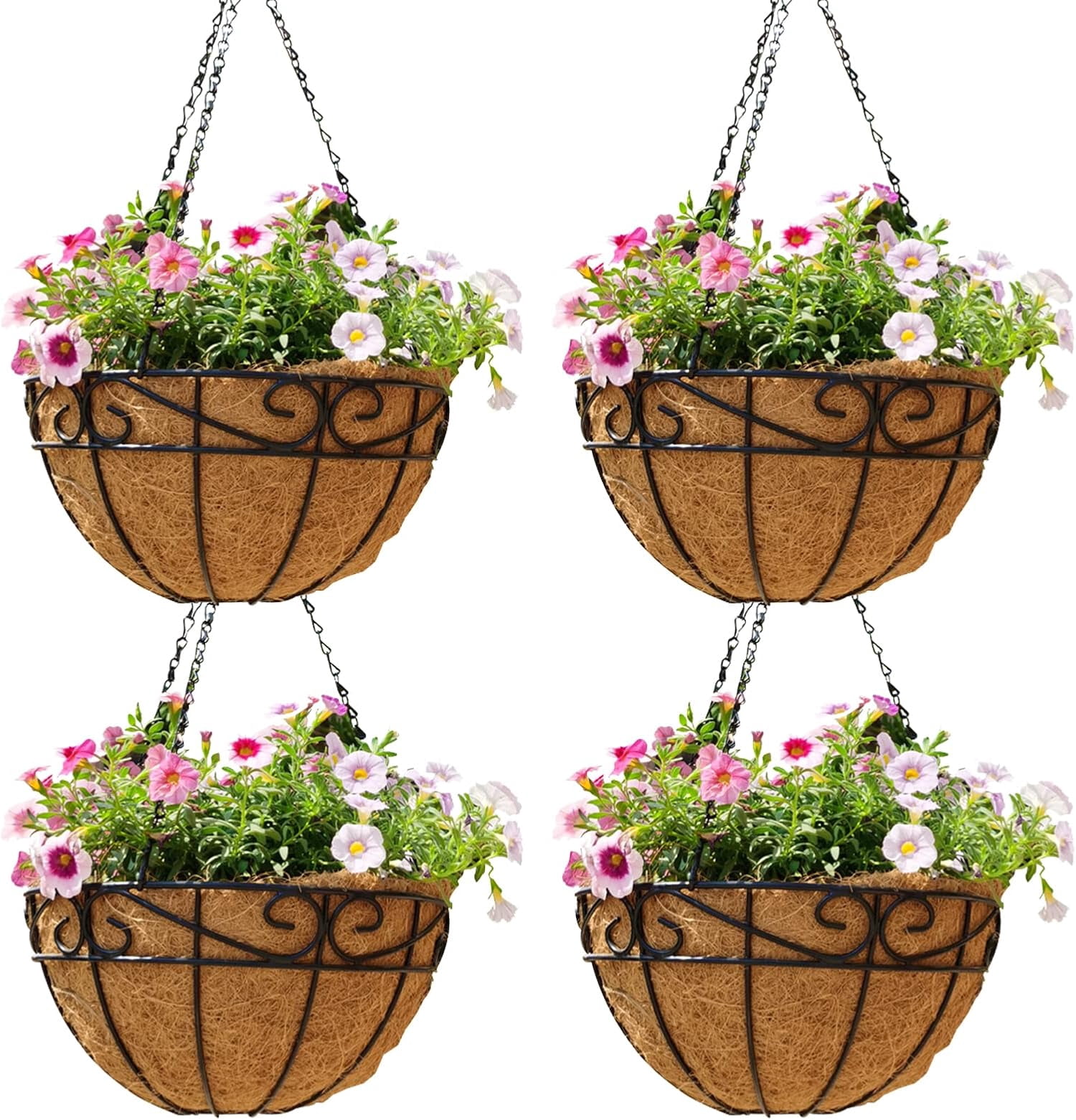 12 inch Baskets For Outdoor 4 Round Wire Basket Planter with Coco Fiber ...