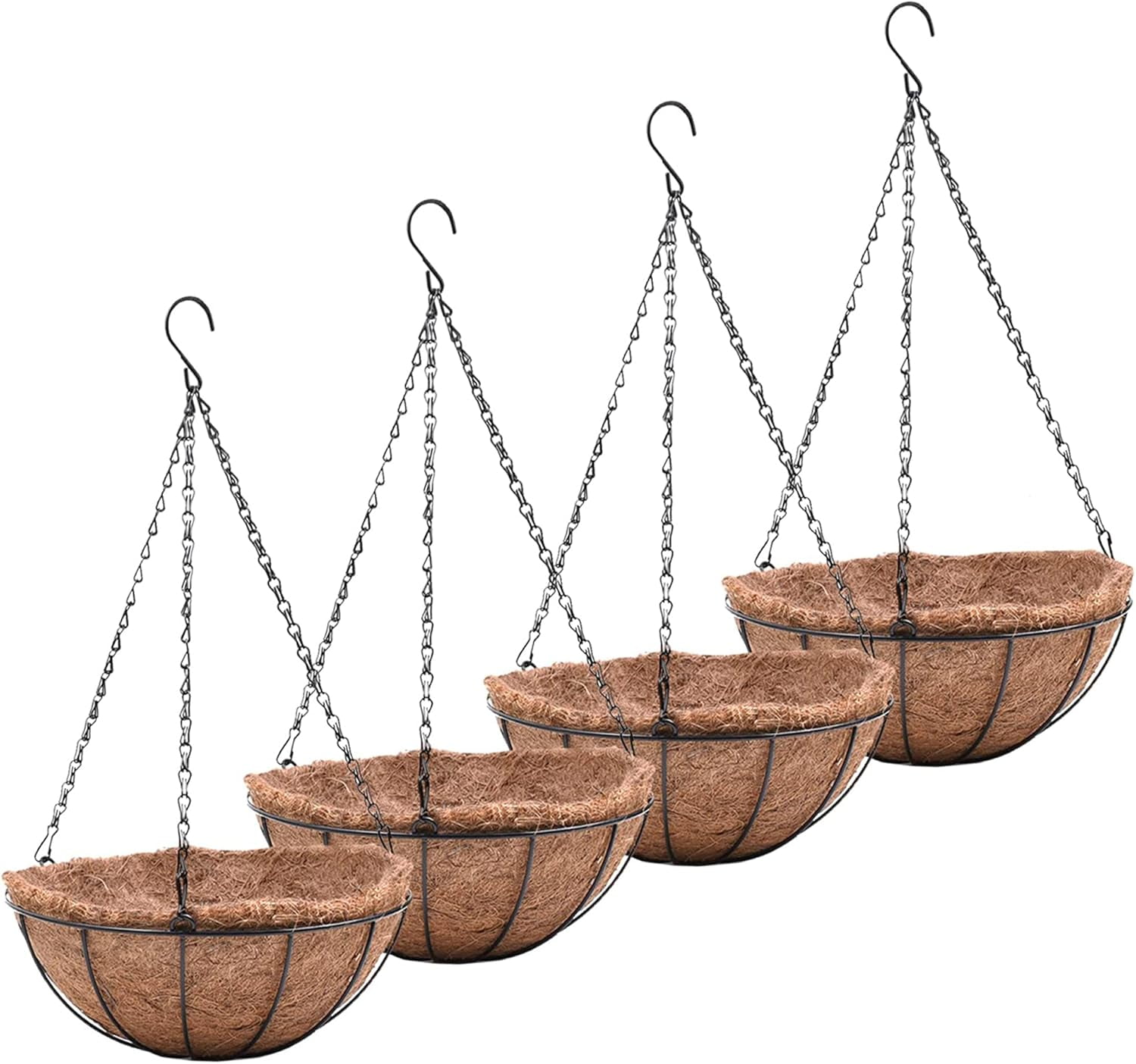 12 inch Baskets For Outdoor 4 Round Wire Basket Planter with Coco Fiber ...