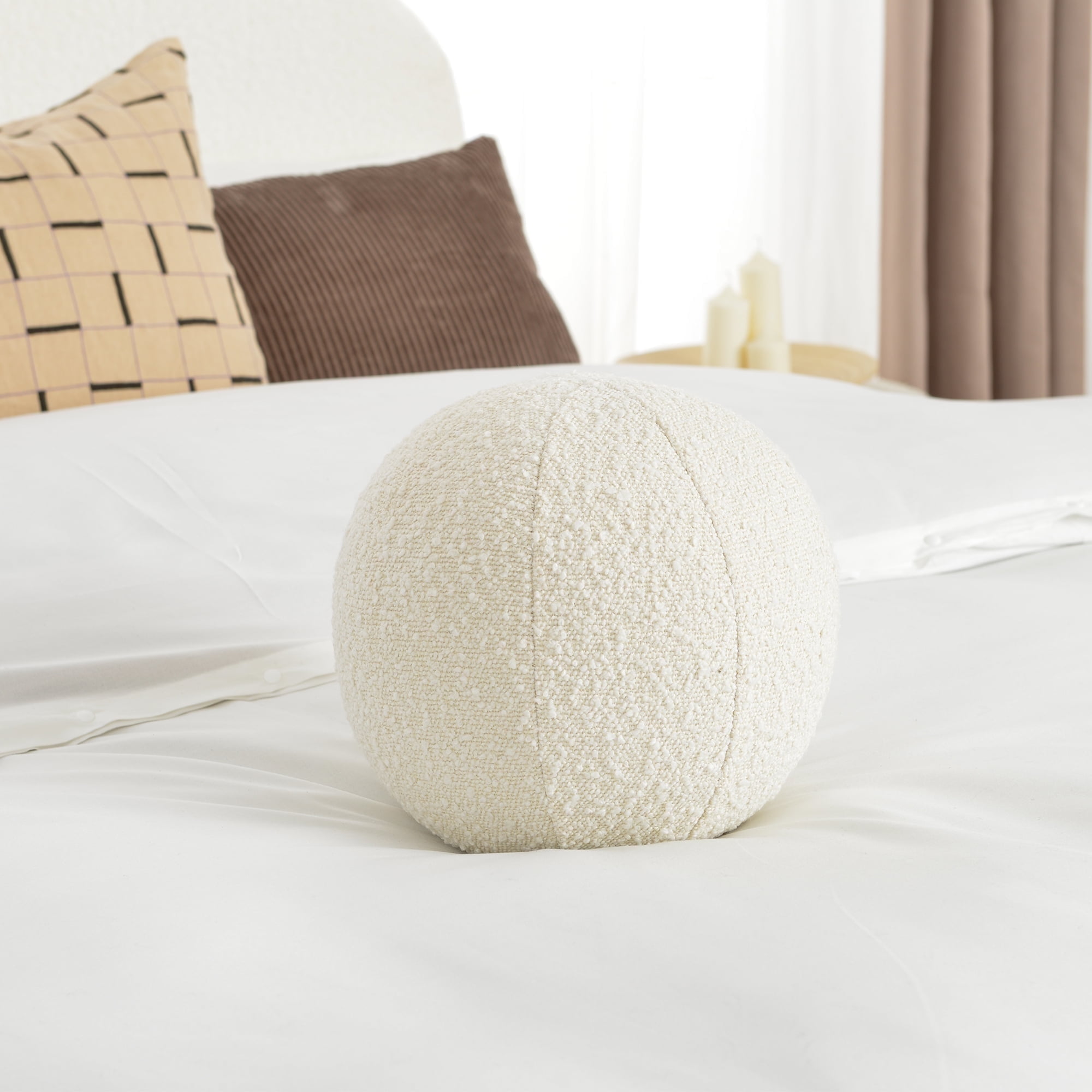 12 inch Boucle Ball Throw Pillow Nordic Round Toss Pillow Detachable ...