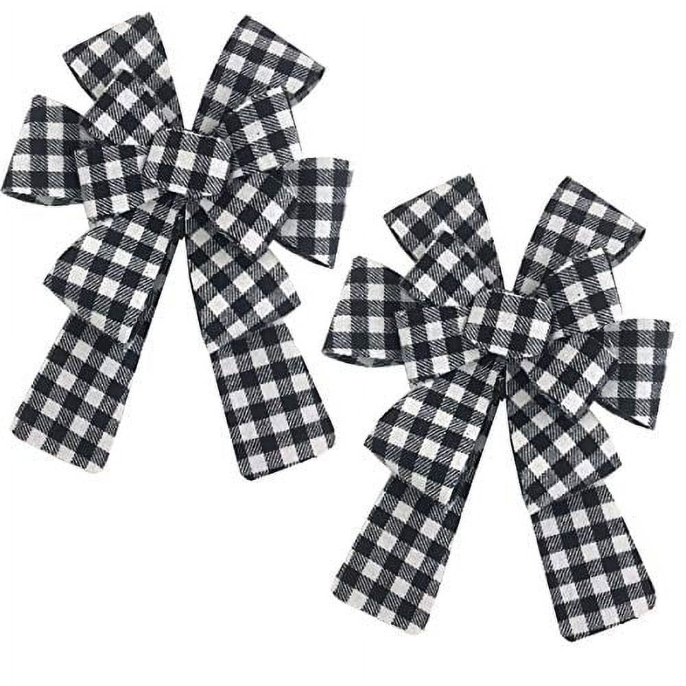 12 inch Christmas Decoration Bow Knot - White and Black Buffalo Check ...