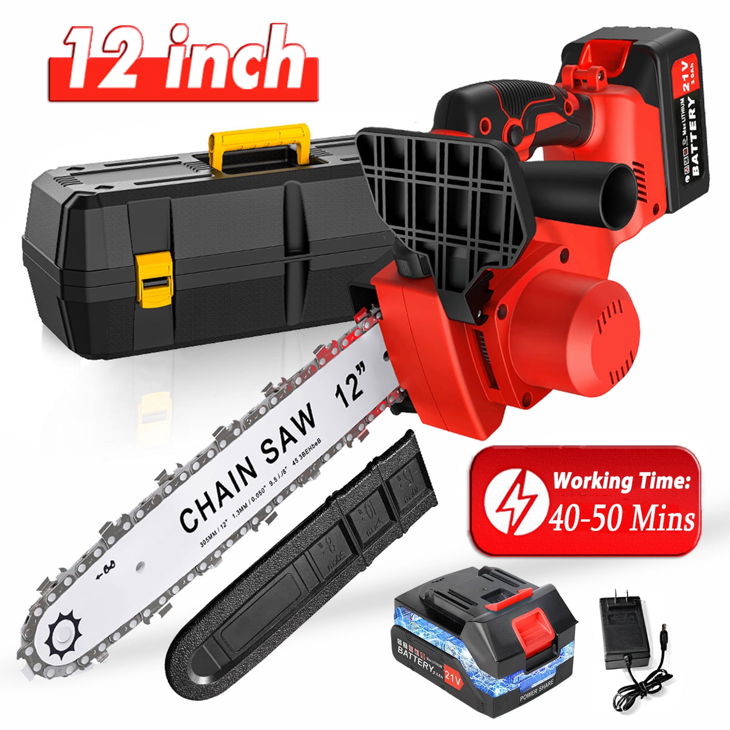 Tanbaby 12 inch Cordless Chainsaw Kit with 900W Brushless Motor, 21V 3 ...