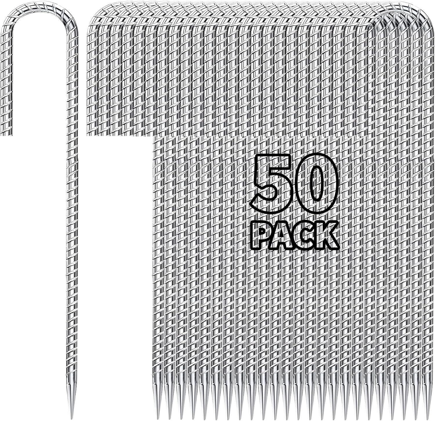 12 inch Fence Stakes Heavy Duty 50-Pack J Hook Rebar Ground Stakes ...