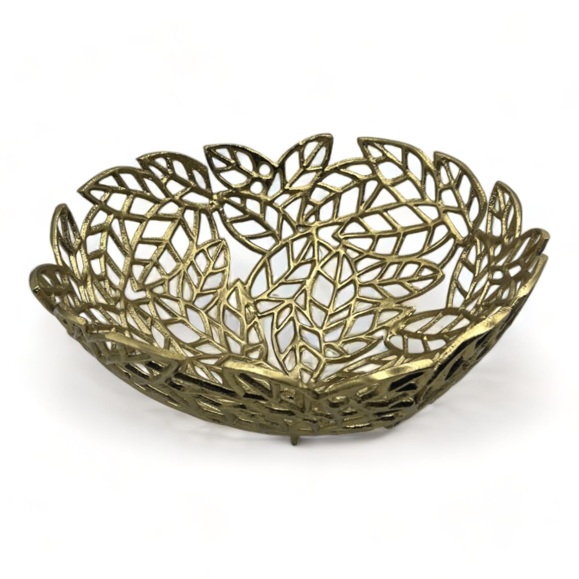 Gold Decorative Aluminum Metal Leaf Bowl Home Decor 12 in x 12 in x 5.5 ...