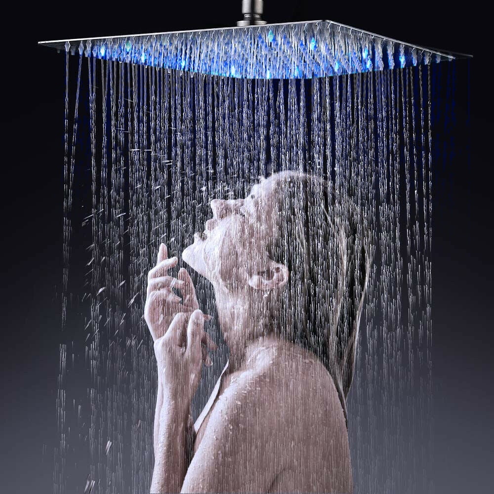 Modern 12-inch LED Square Shower Head, Large Rainfall Top Sprayer, Wall ...