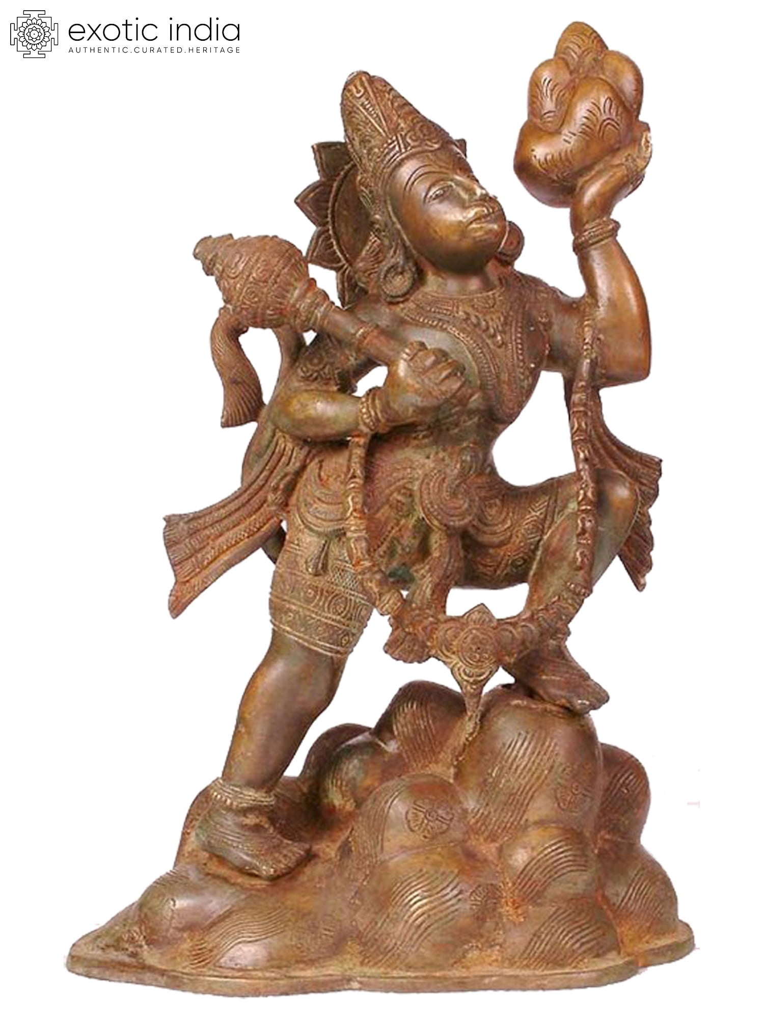 12 inch Lord Hanuman Sanjeevani Medicinal Plant Healer Brass Statue ...