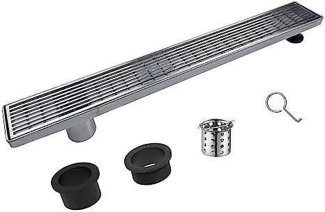 12-inch Offset Side Outlet Linear Shower Drain with Grate Cover,Brushed ...