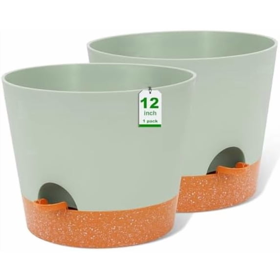 12 inch Plant Pots, planters, Self Watering Pots, 2 Pack Large Plastic ...