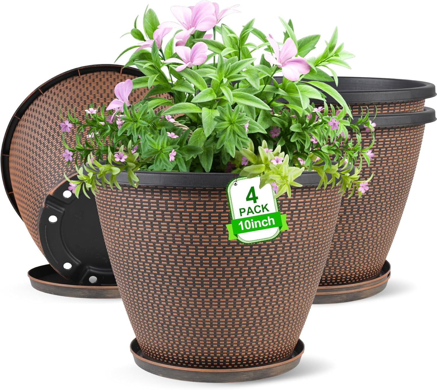 12 inch Pots for Plants, 4 Pack Large Outdoor Planter Pot with Drainage ...