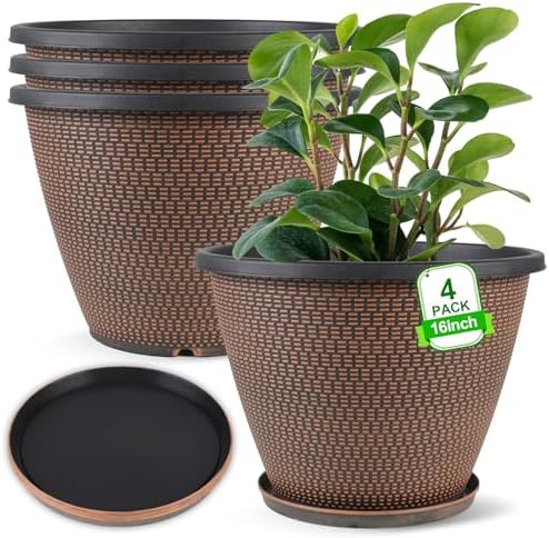 12 inch Pots for Plants, 4 Pack Large Outdoor Planter Pot with Drainage ...