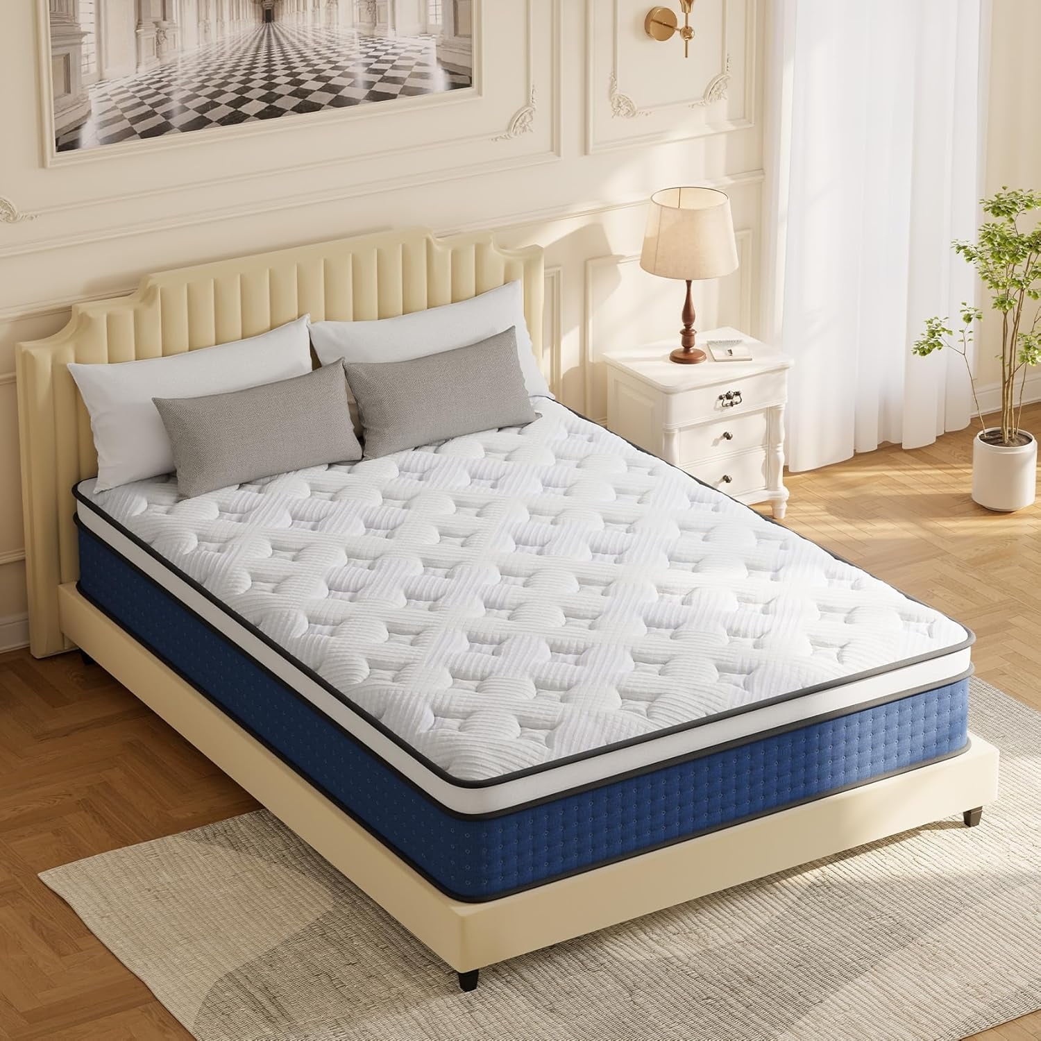 GREOO 12 Inch Hybrid Mattress, Queen, Fiberglass Free, Medium Firm Feel ...