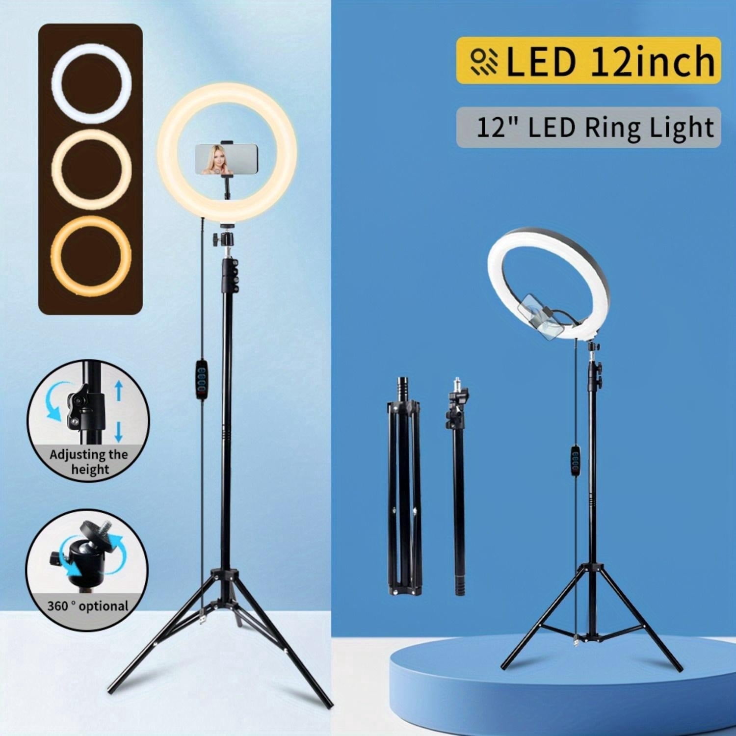 12-inch LED RGB Ring Light with 63-inch Tripod and Phone Holder, Selfie ...
