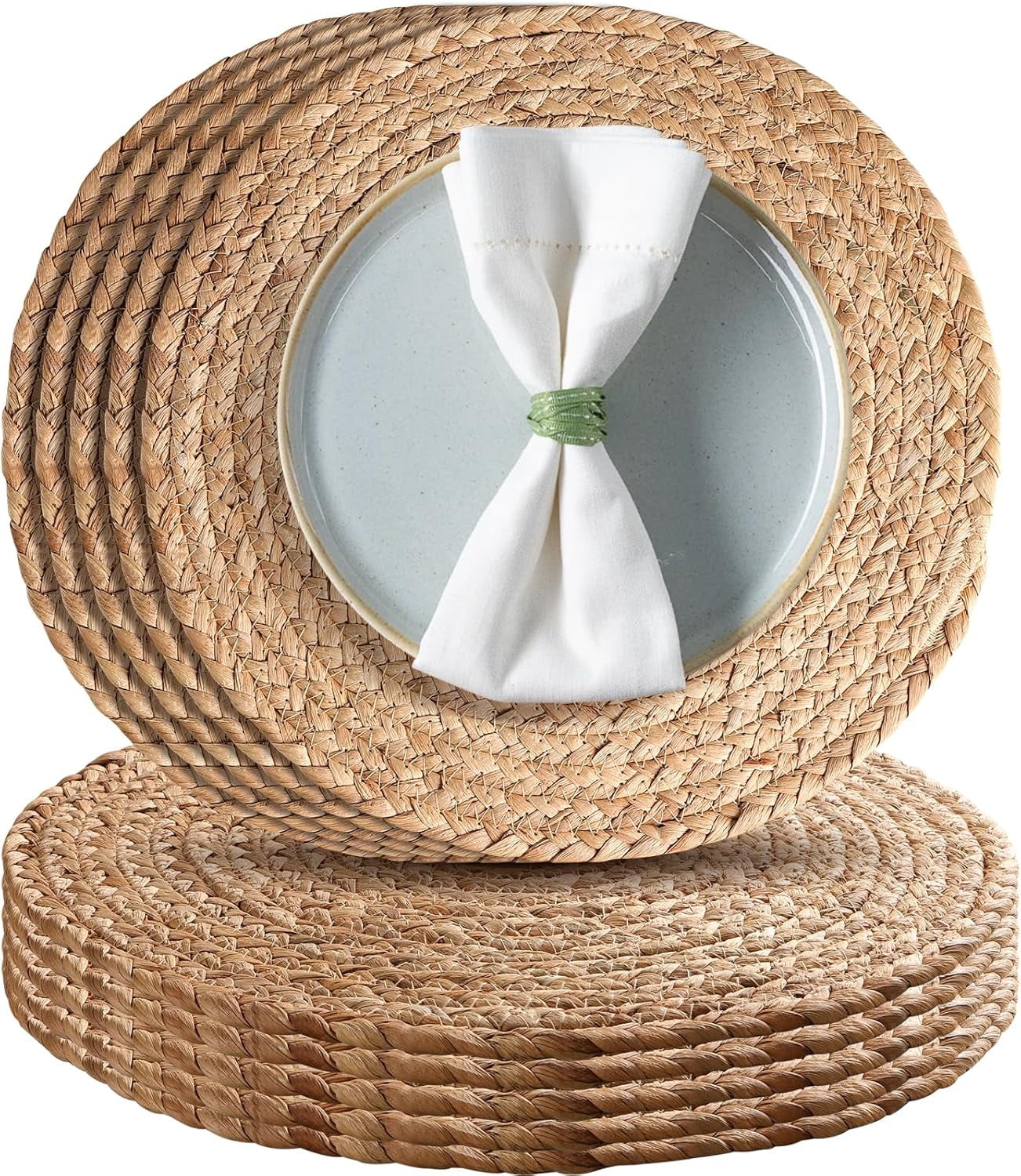 12 inch Round Woven Placemats Set of 10, Boho Rattan Place Mats ...