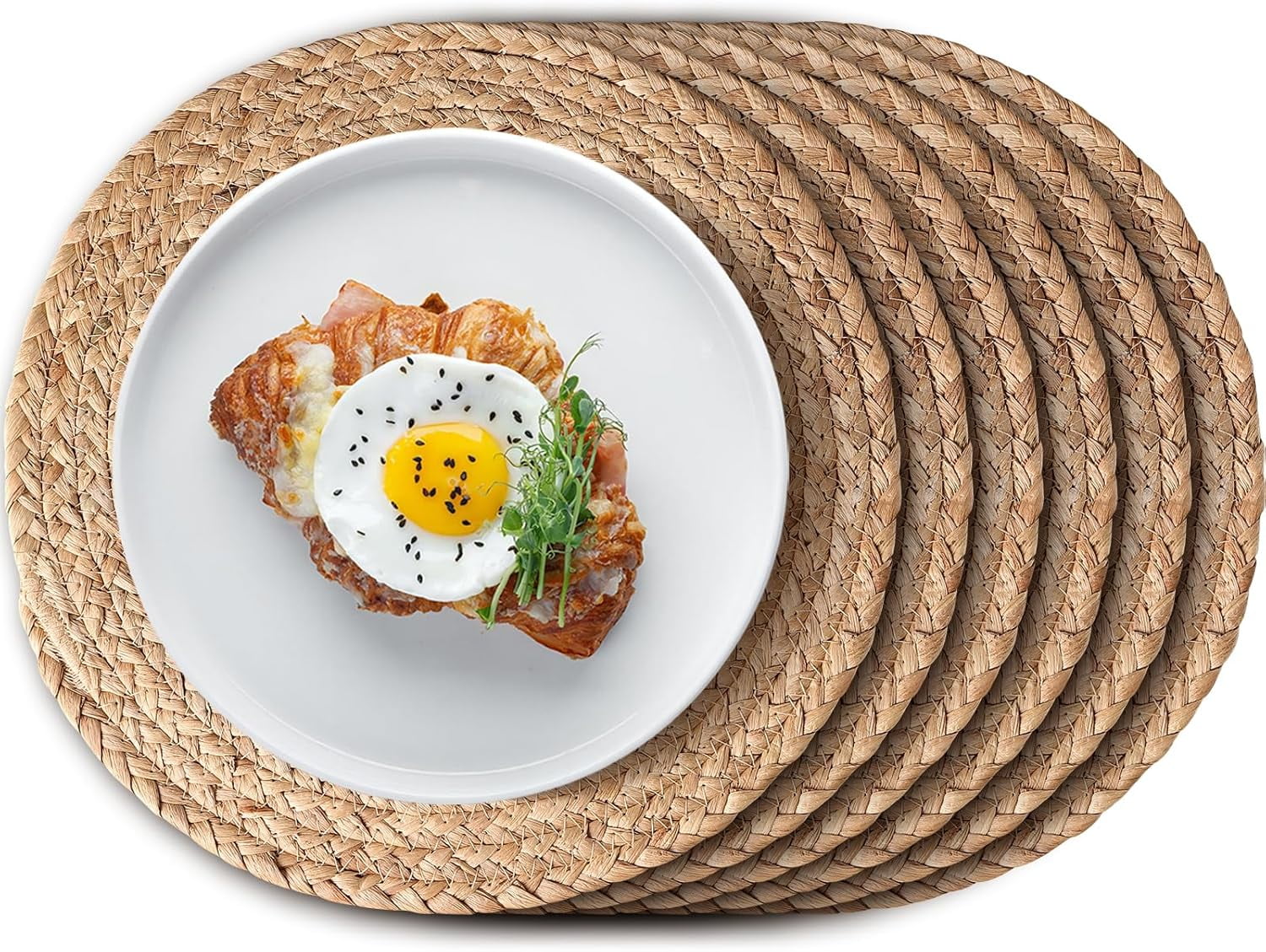 12 inch Round Woven Placemats Set of 6, Boho Rattan Place Mats, Natural ...