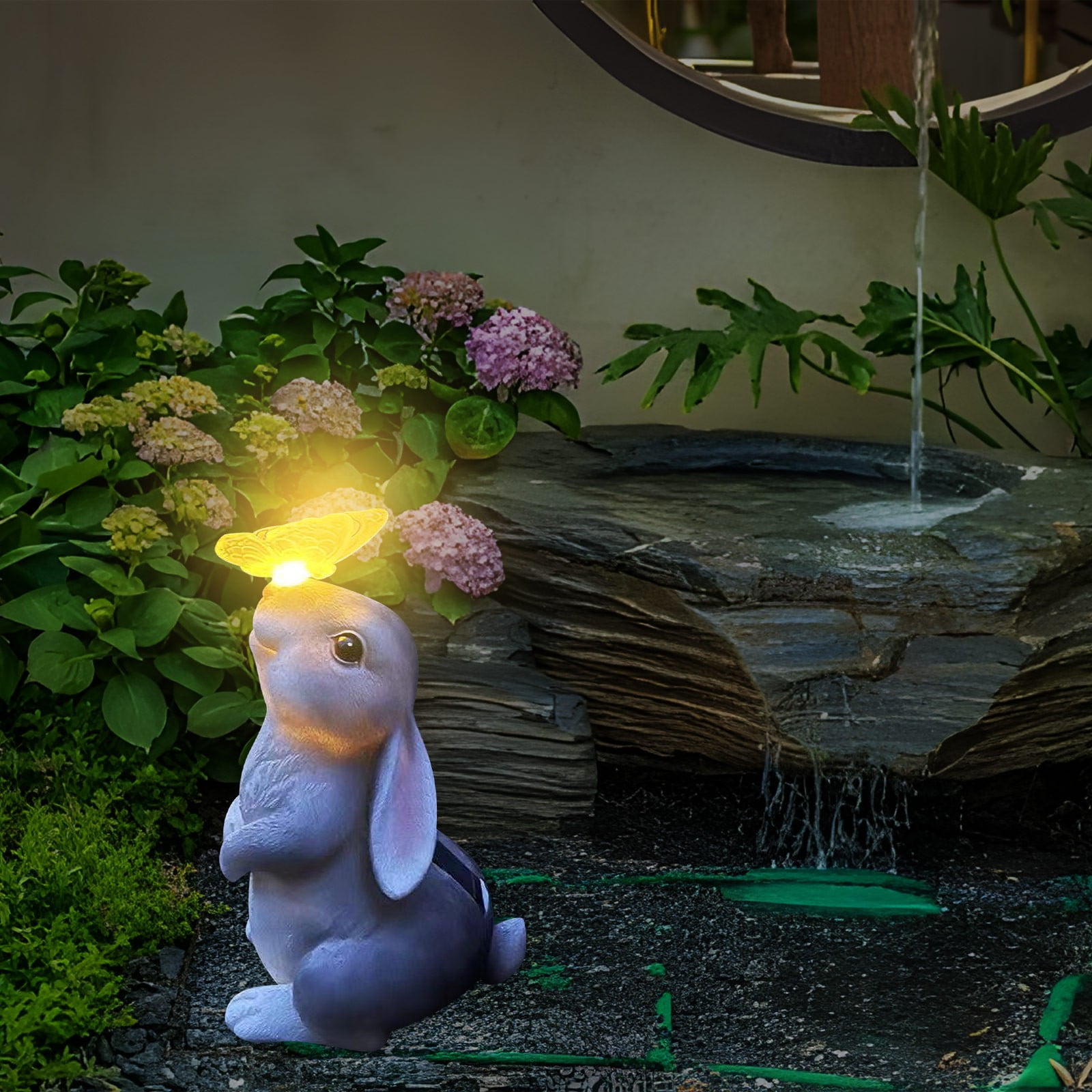 12 inch Solar Cute Rabbit Statue with Dragonfly - Weatherproof Resin ...