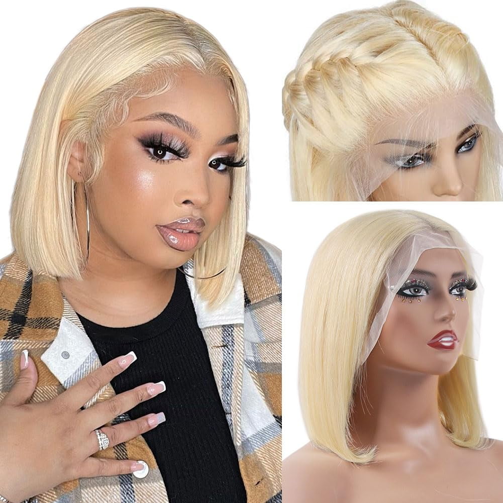 12 inch Straight Bob Wig Human Hair 13x4 HD Frontal Lace Wig Short Bob ...