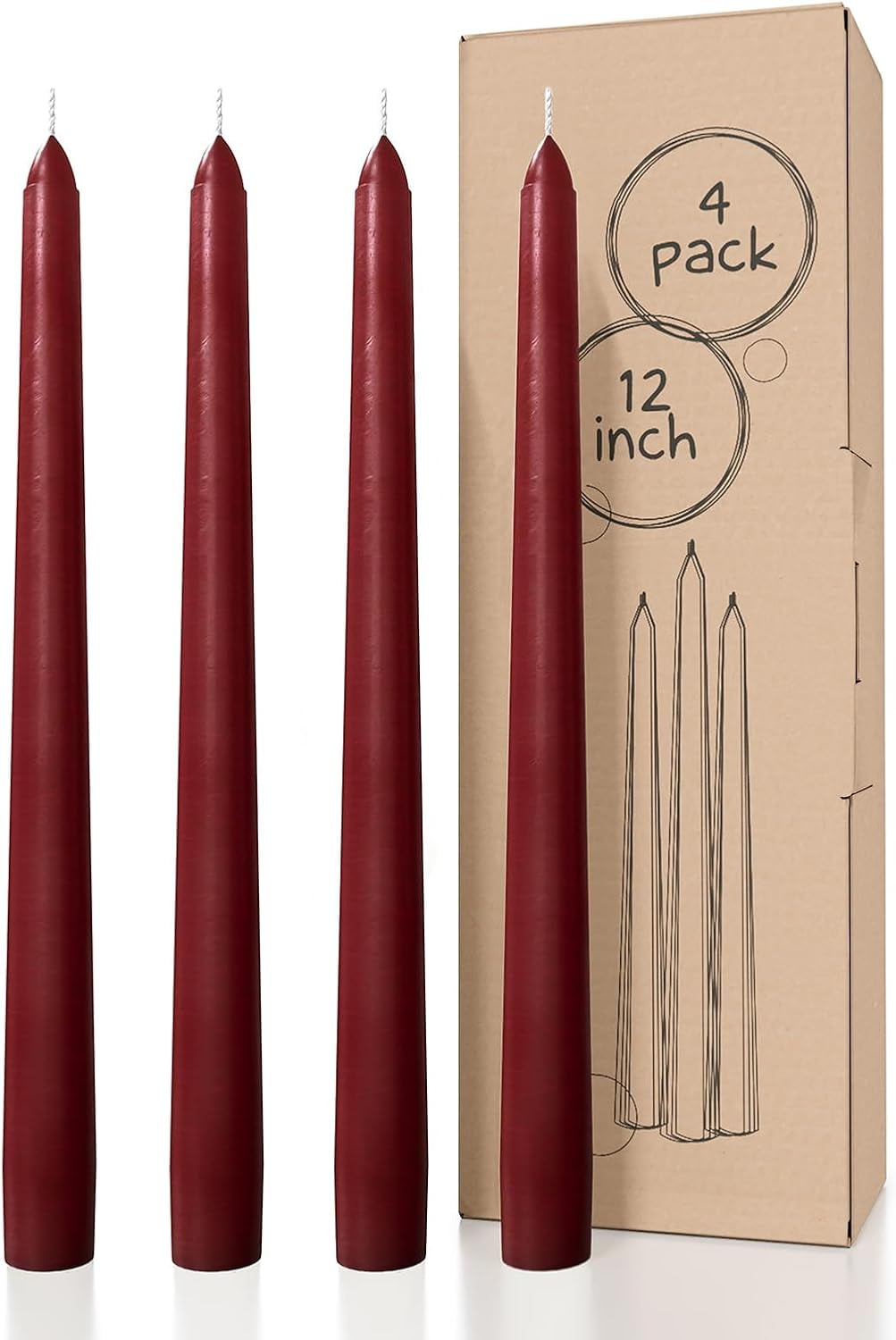 12 inch Taper Candles Set of 4 - Dripless Taper Candles and Unscented ...