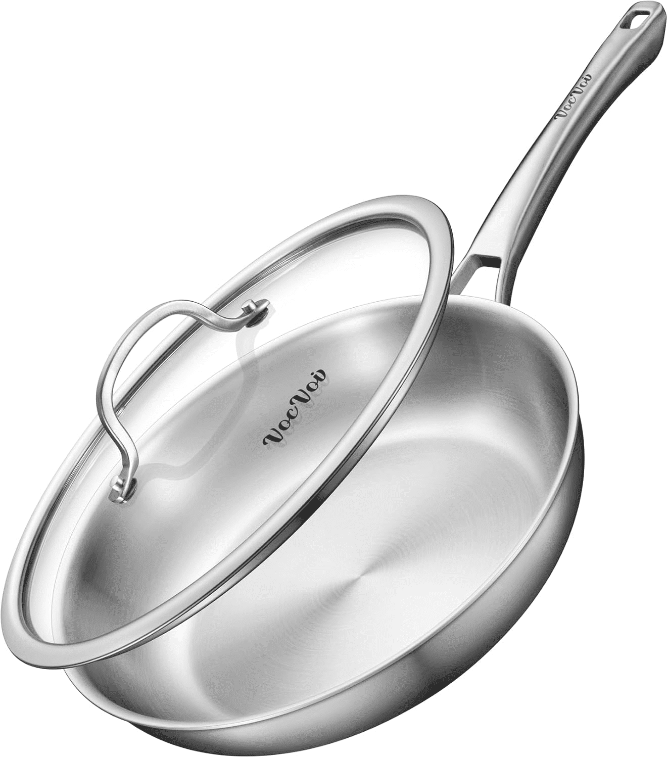 12 inch Tri-Ply Stainless Steel Frying Pan with LID, Chef's Pans ...