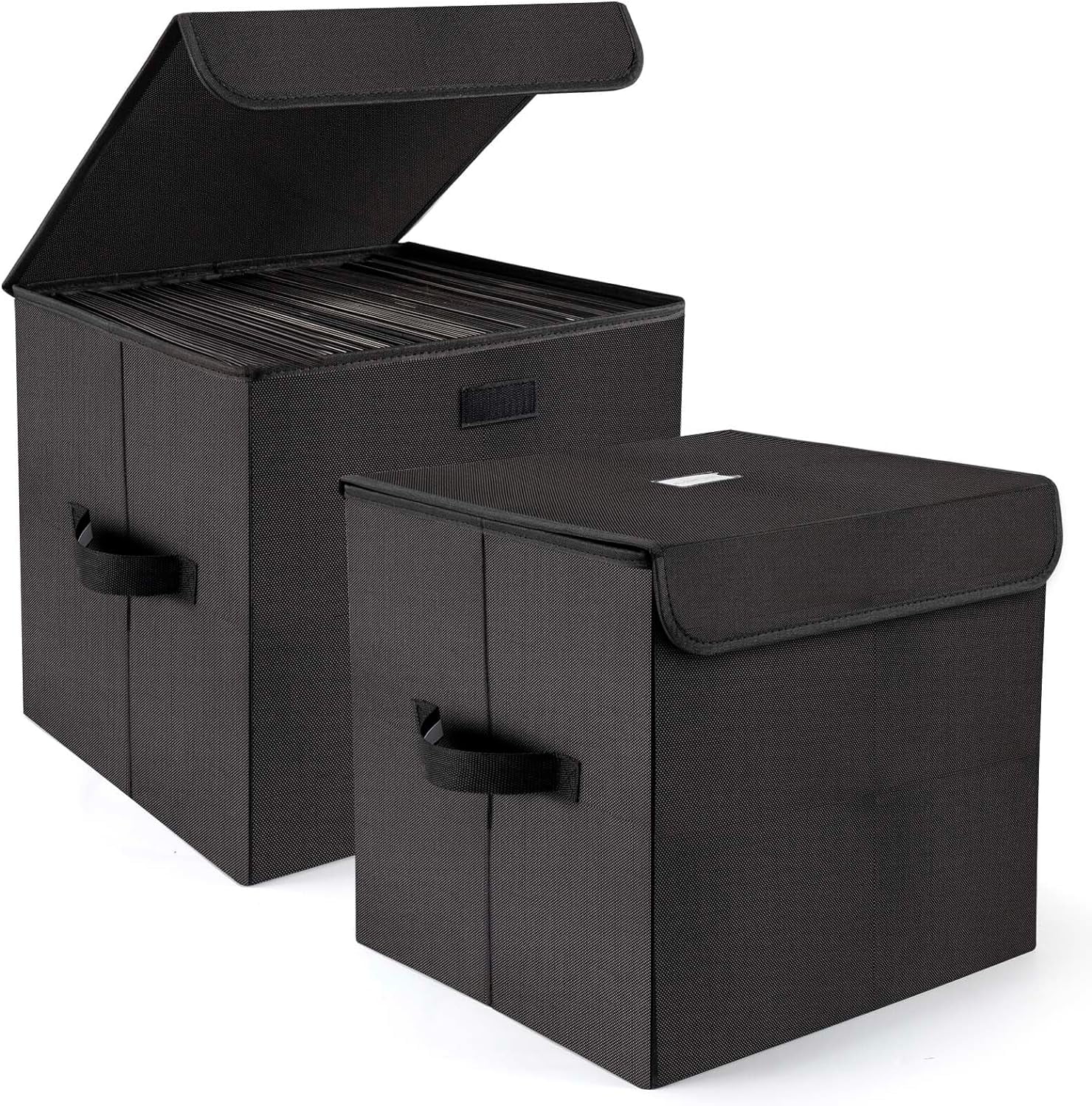 12-inch Vinyl Record Storage Box, Nylon Foldable and Stackable Set of 2 ...
