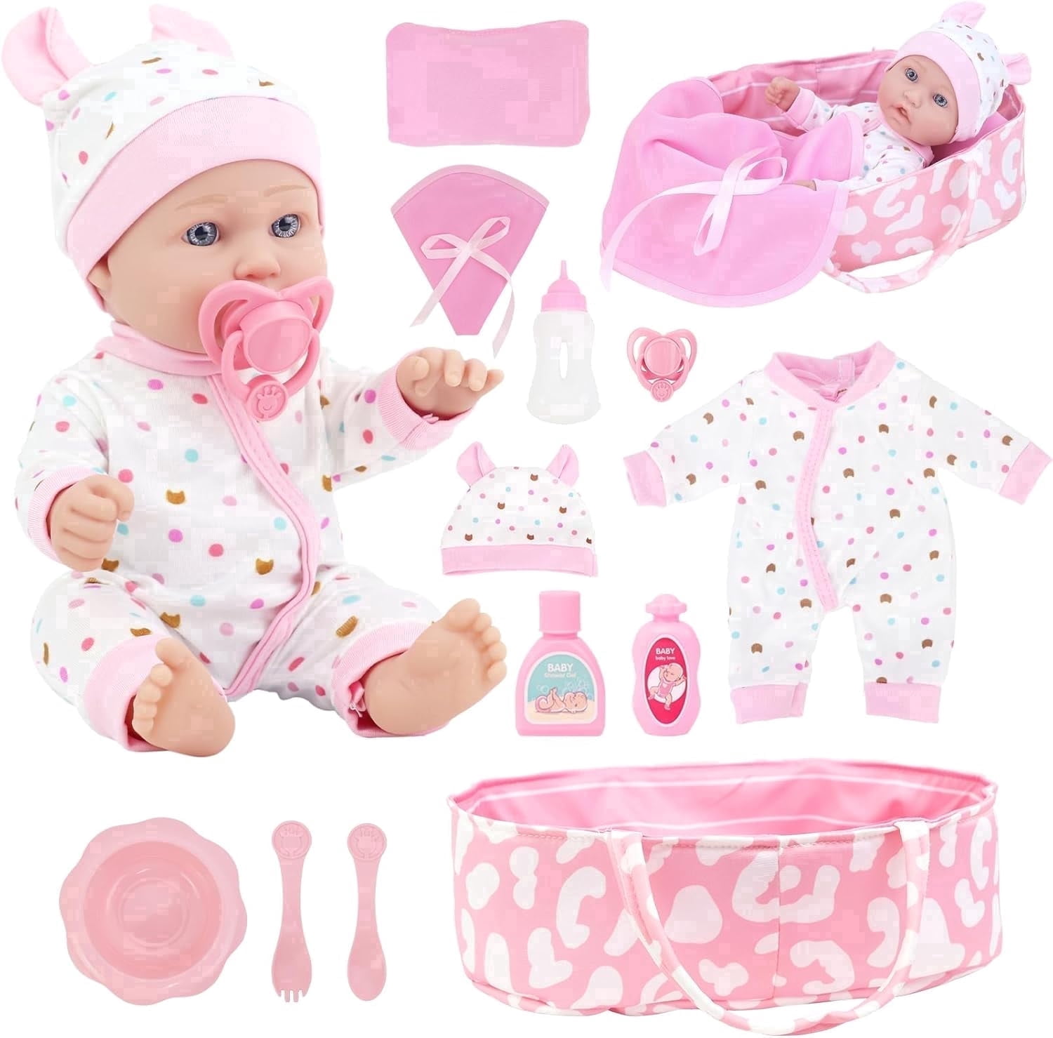 K.T. Fancy Baby Doll Playset, 12 Inch, 13 Pieces with Basket ...