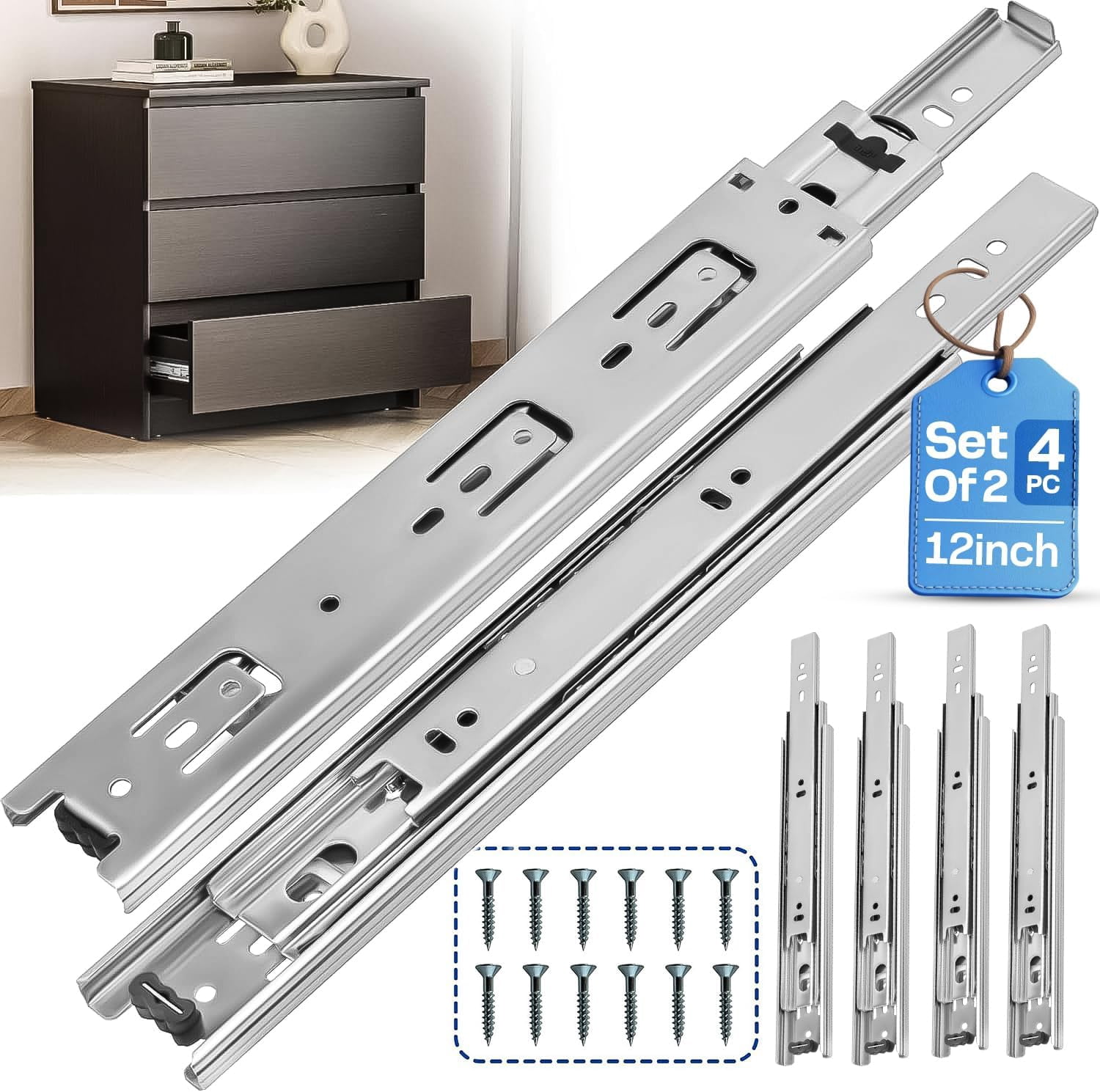 12-inch drawer slide 2 pairs (4 pieces) side-mounted track – heavy duty ...