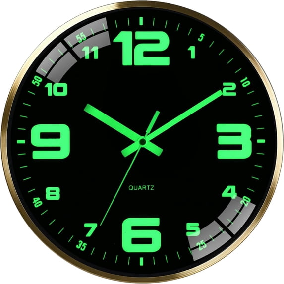 This 12-inch wall Clock Features a Beautiful Metal Frame, Nighttime ...