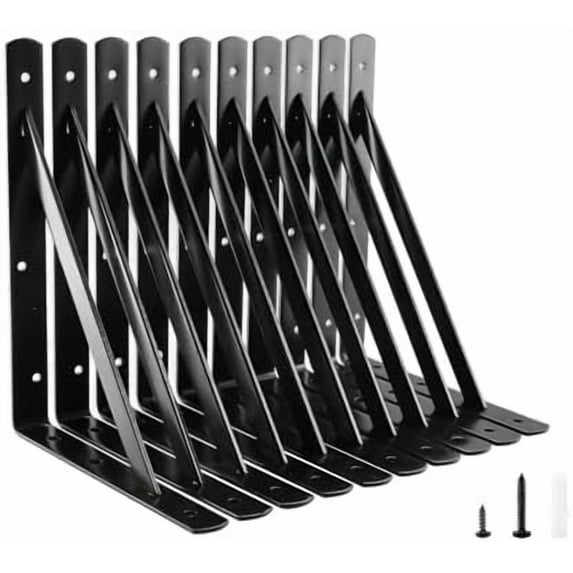 12 inch x 8 inch Heavy Duty Shelf Brackets, Load Capacity: 600lb, Black ...