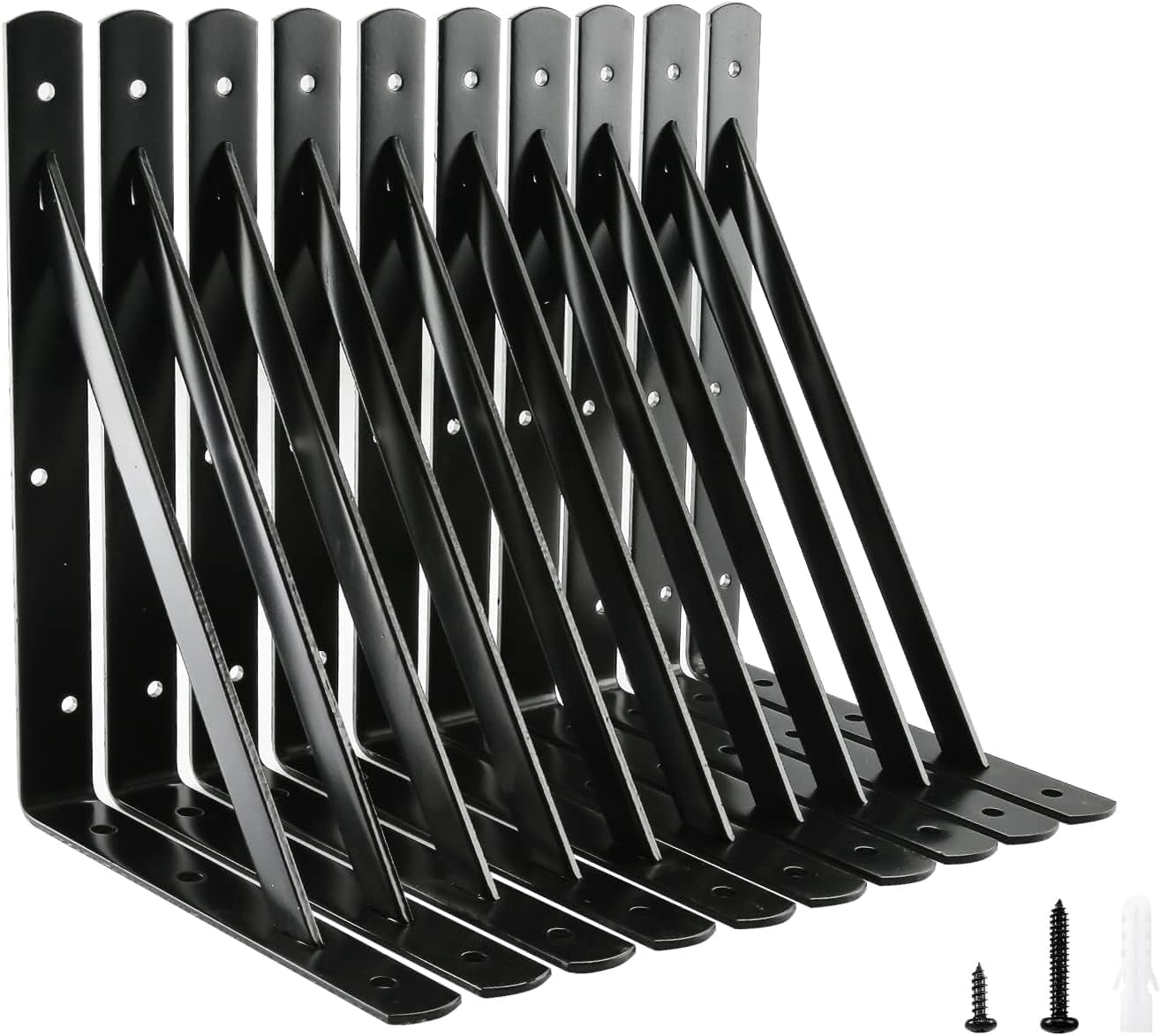 12 inch x 8 inch Heavy Duty Shelf Brackets, Load Capacity: 600lb, Black ...