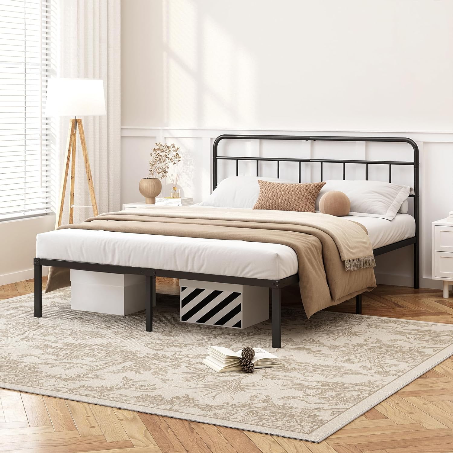 12 inches Full Size Bed Frame with Minimalist headboard,Metal Platform ...