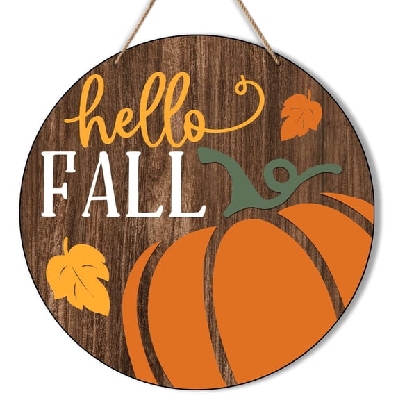 12 inches Hello Fall Wooden Door Sign for Front Door, Neutral Pumpkin ...