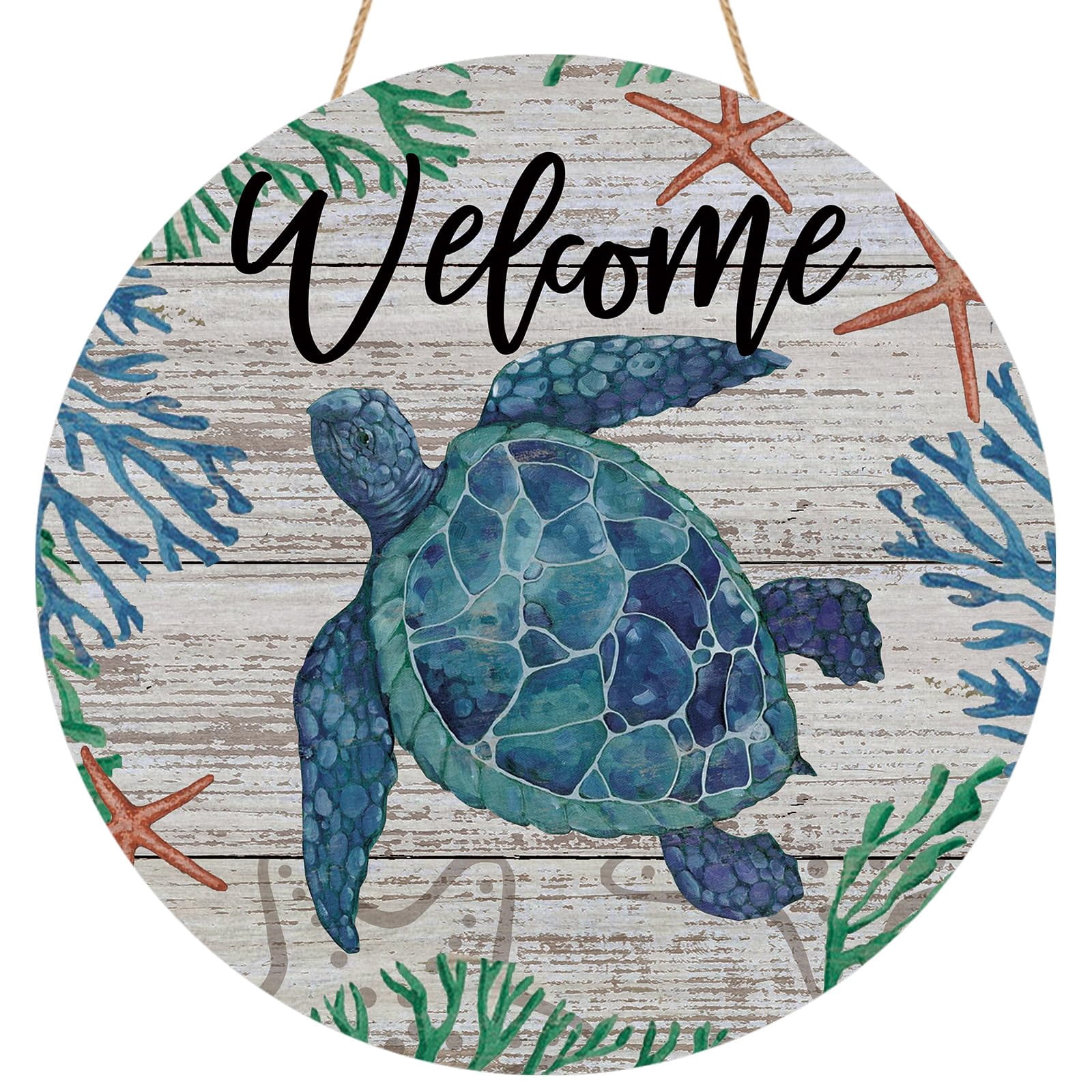 12 inches Welcome Sea Turtle Door Sign Wood Door Hanger Outdoor Porch ...