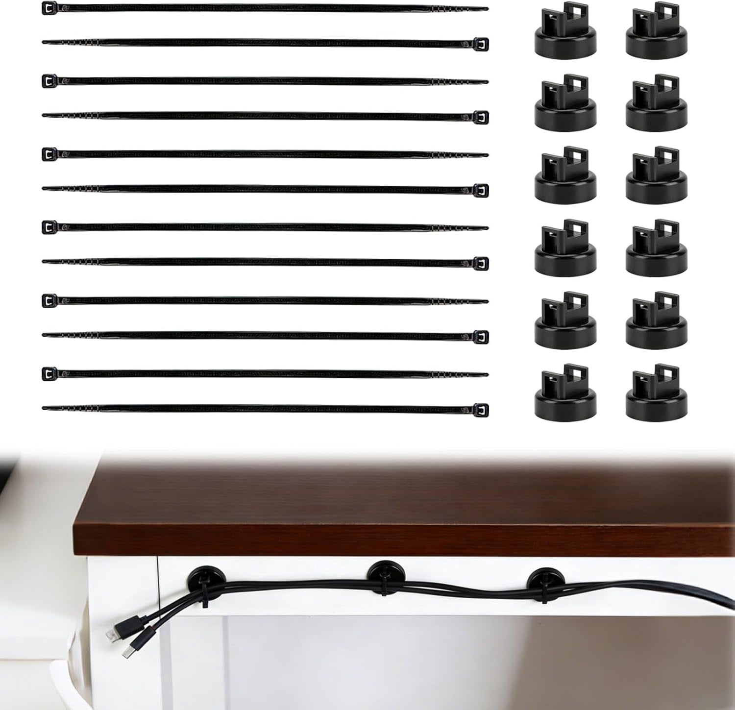 12 magnetic tie installation bases with nylon cable ties, 25-pound 22mm ...