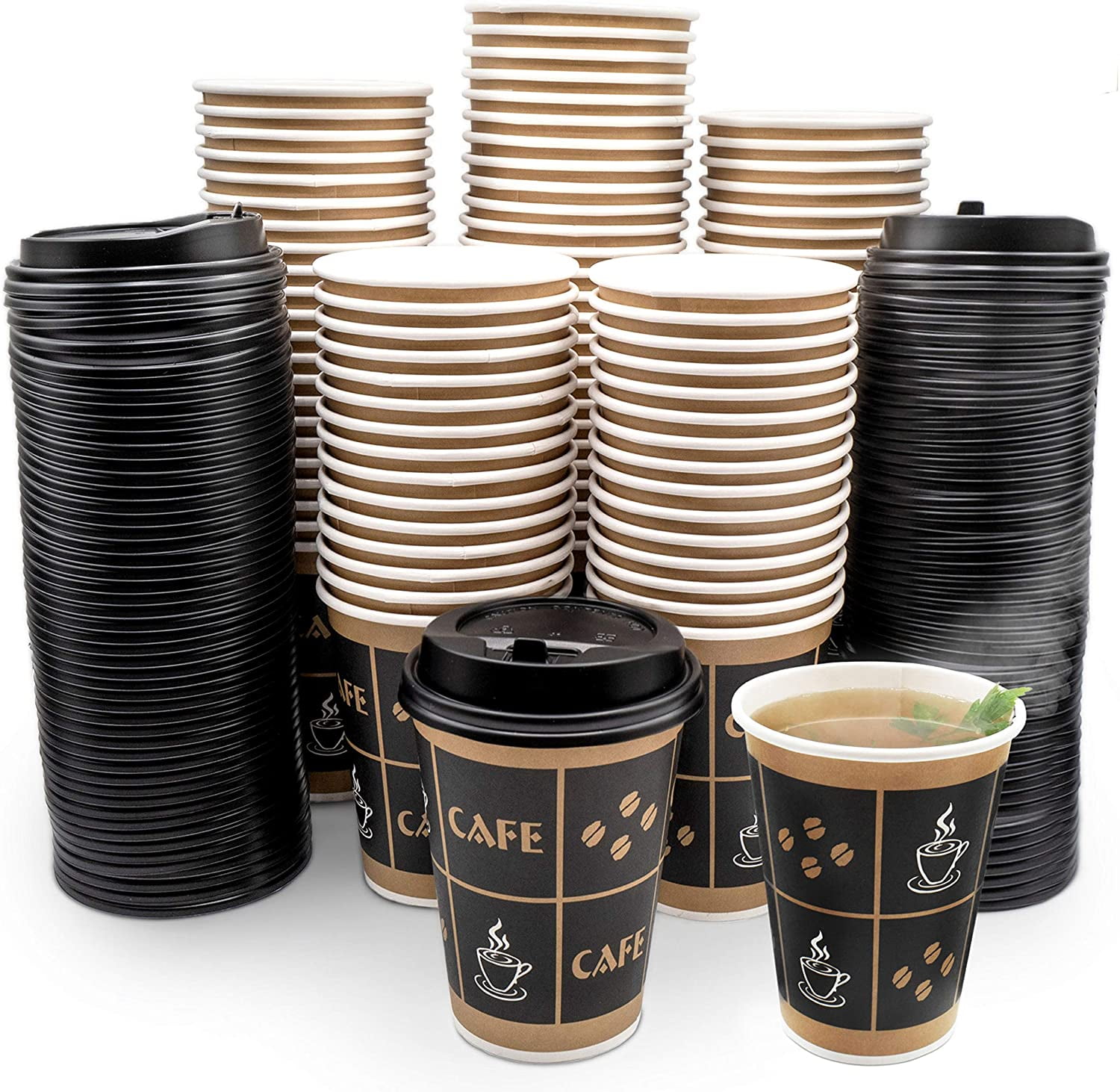 [12 oz - 100 Sets with Lids] Paper Disposable Hot Coffee Cups with ...