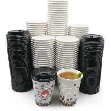 [12 oz - 500 Sets with Lids] Paper Disposable Hot Coffee Cups with ...
