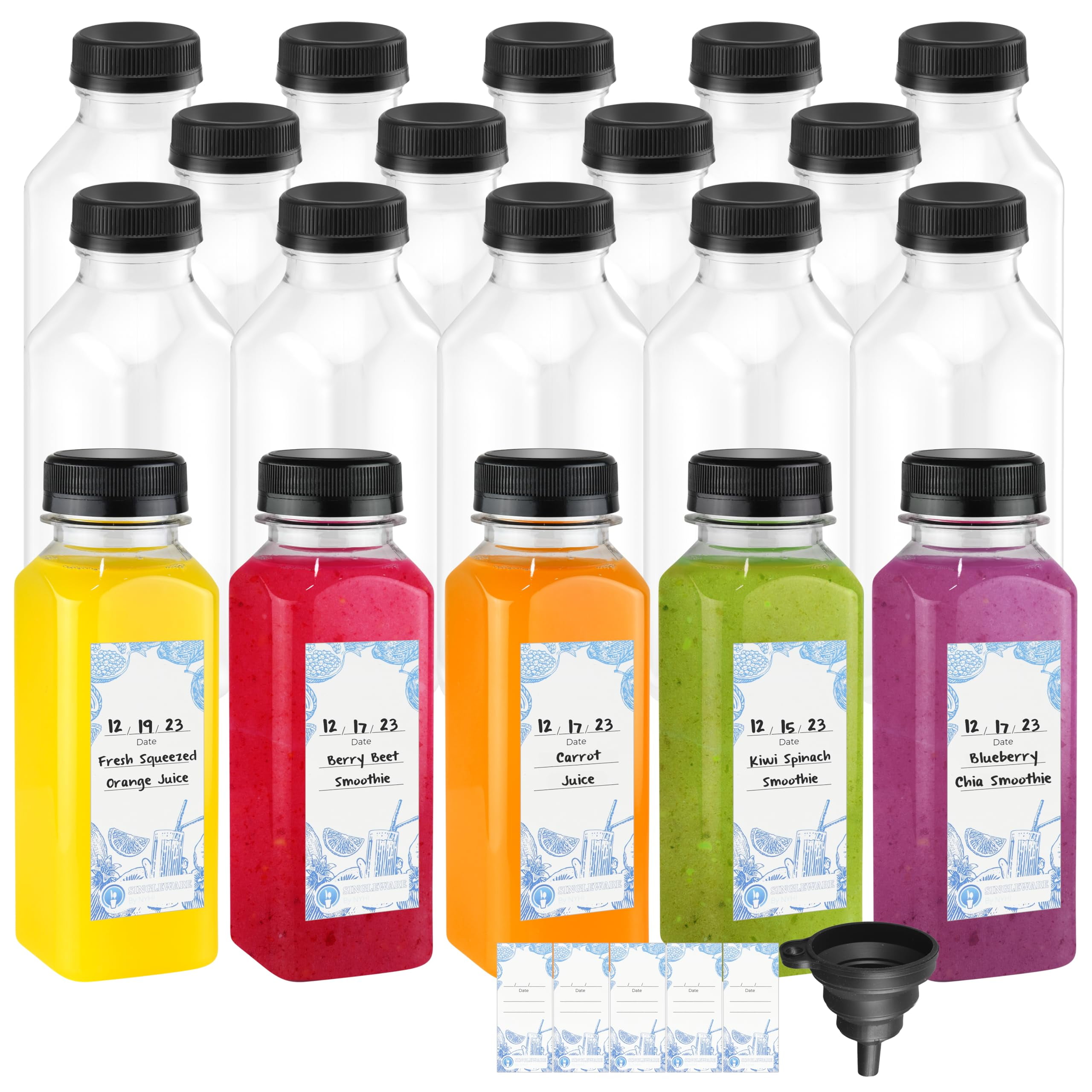 12 oz 20 Count Clear Plastic Juice Bottles with Tamper Evident Caps ...