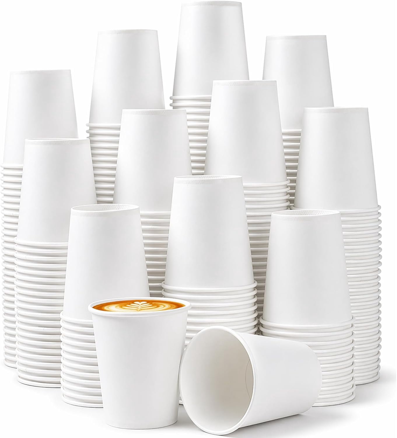12 oz 200 Count Disposable Coffee Paper Cups, White Hot/Cold Beverage ...