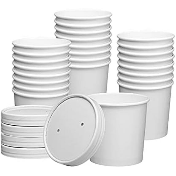 [12 oz. - 25 Count White Paper Food Containers with Vented Lids - To Go ...