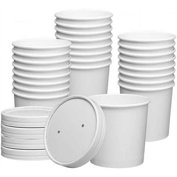 [12 oz. - 25 Count White Paper Food Containers with Vented Lids - To Go ...