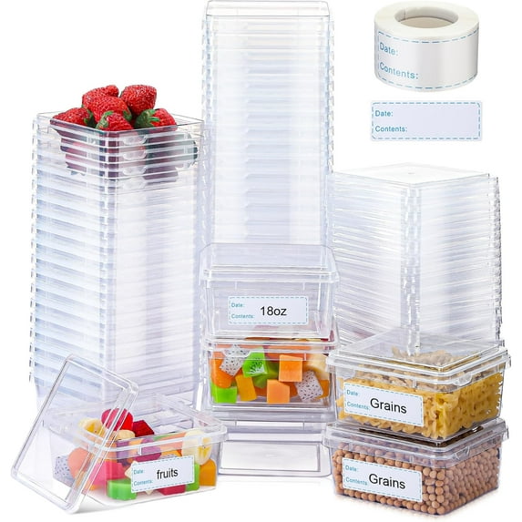 12 oz 50 Pack Small Square Deli Containers with Lids Plastic Freezer ...