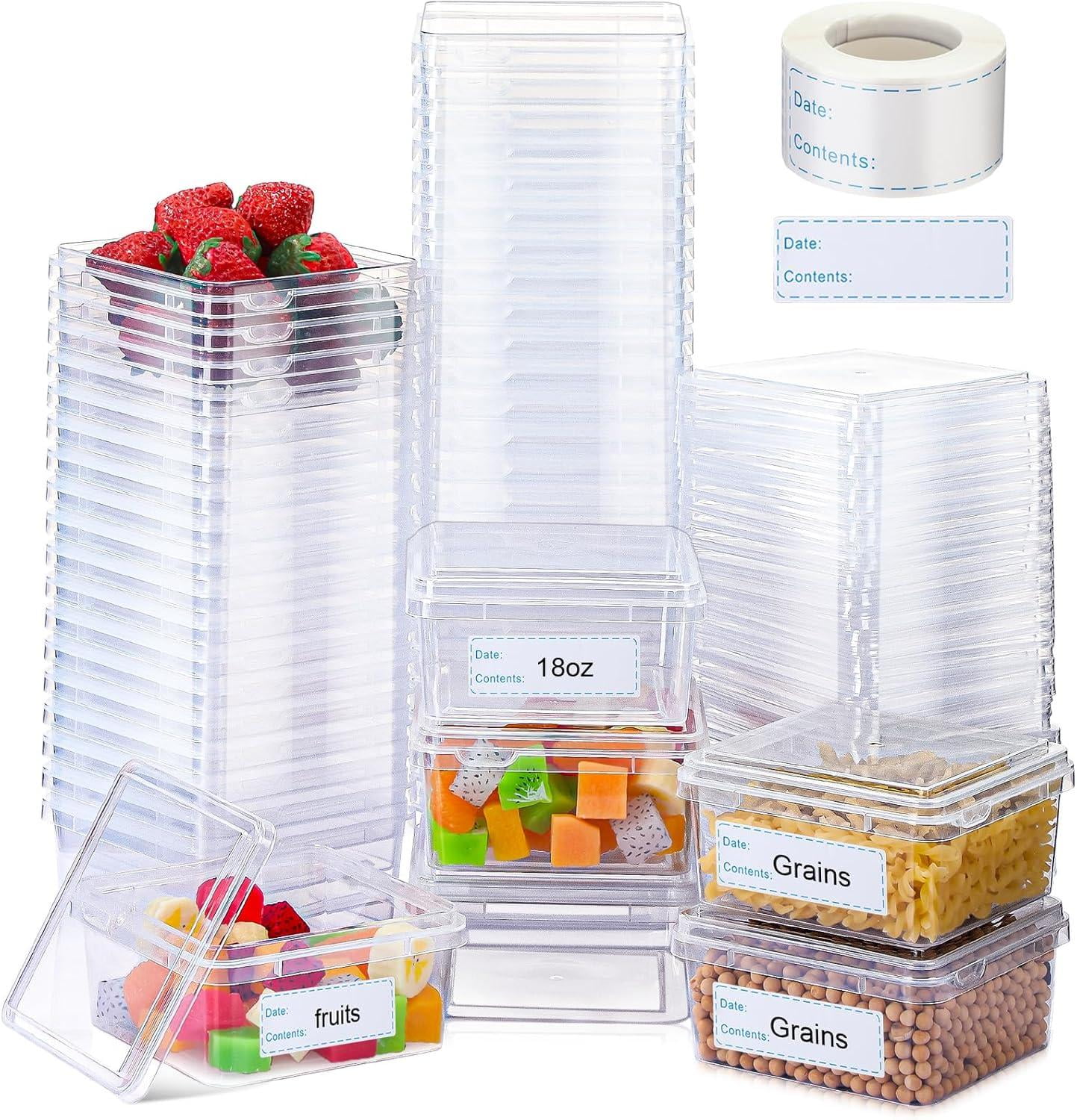 12 oz 50 Pack Small Square Deli Containers with Lids Plastic Freezer ...